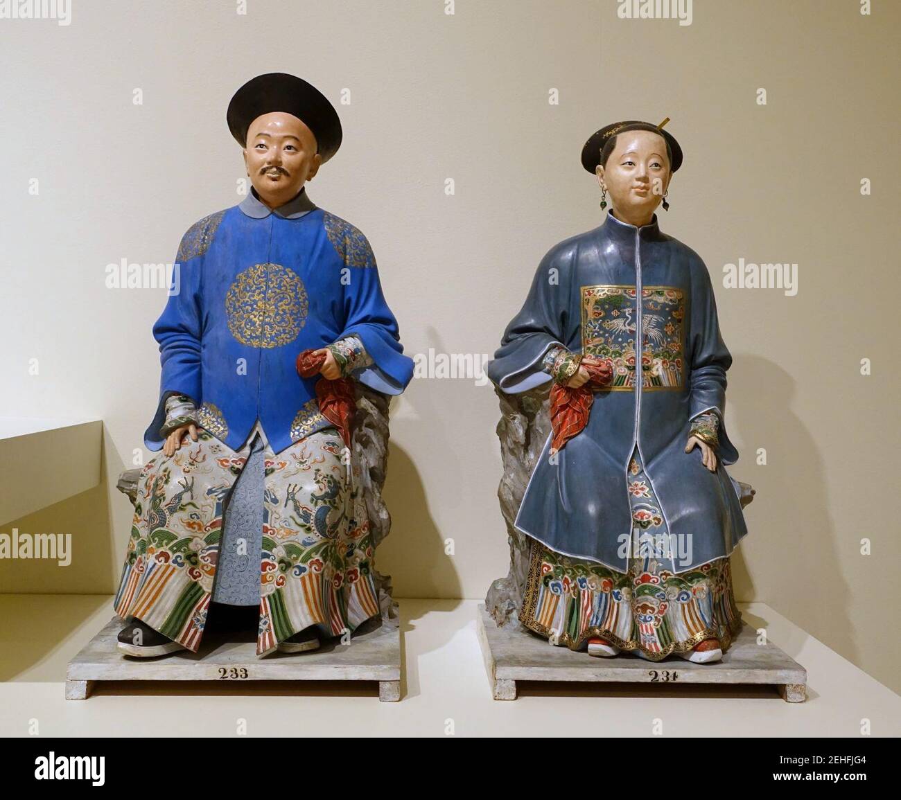Pair of nodding head figures, Guangzhou, China, c. 1803, unfired clay ...