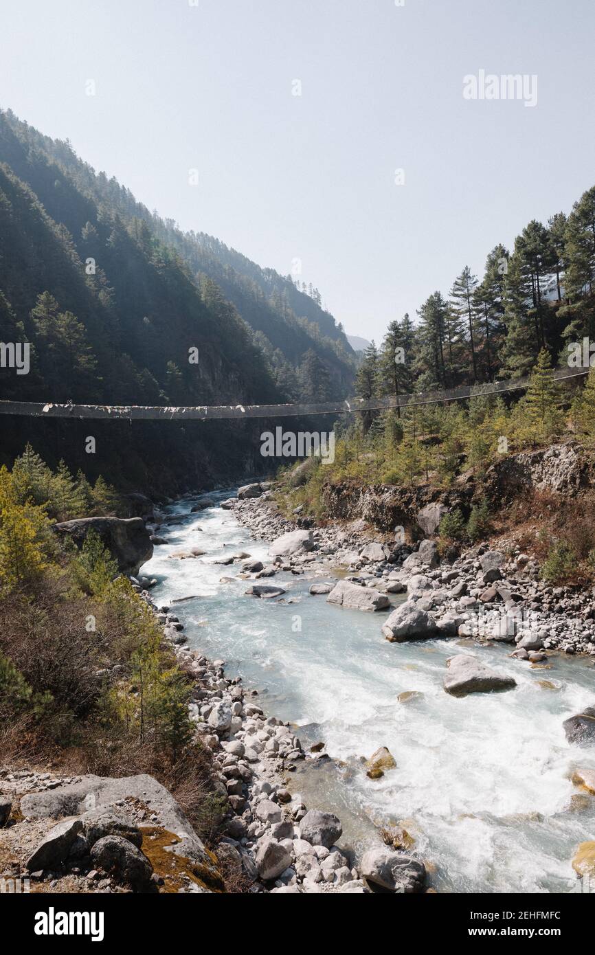 Landscape with a river in the mountains, Himalayas, Nepal Stock Photo ...