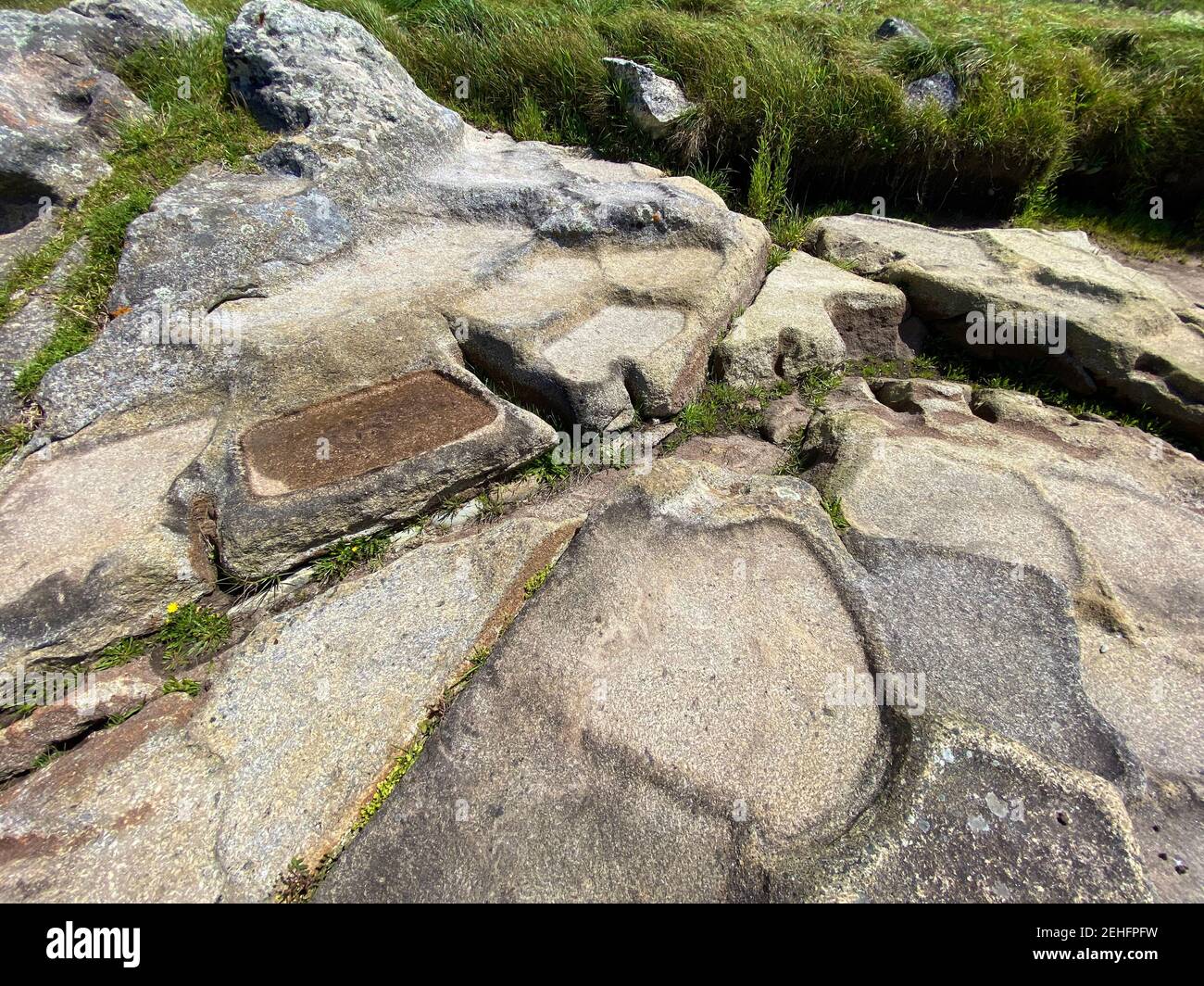 ancient salt baths carved in stone near the ocean in Portugal Stock ...