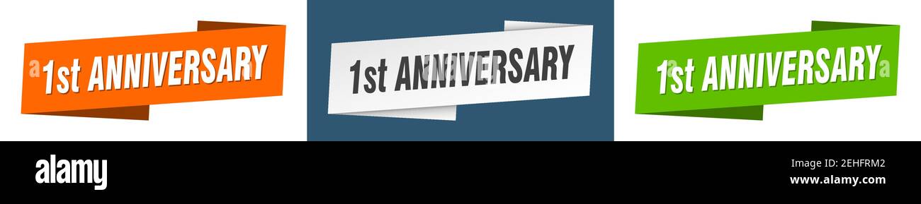 1st anniversary ribbon label sign set. 1st anniversary banner Stock ...