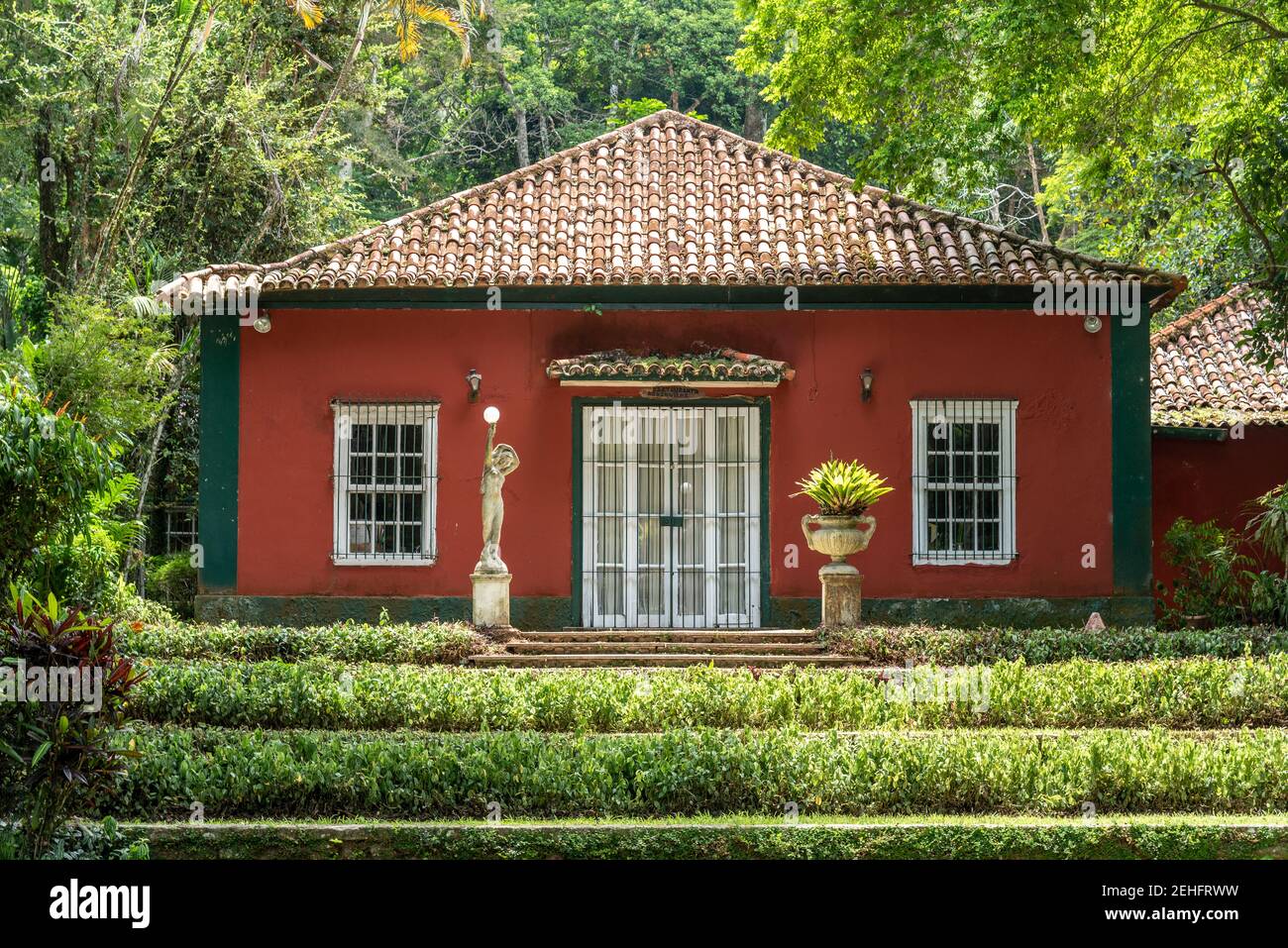 Beautiful historic old red house in green rainforest Tijuca Park, Rio ...