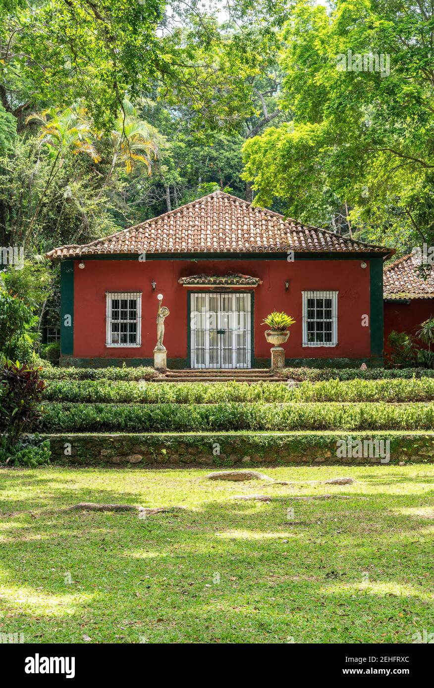 Beautiful historic old red house in green rainforest Tijuca Park, Rio ...