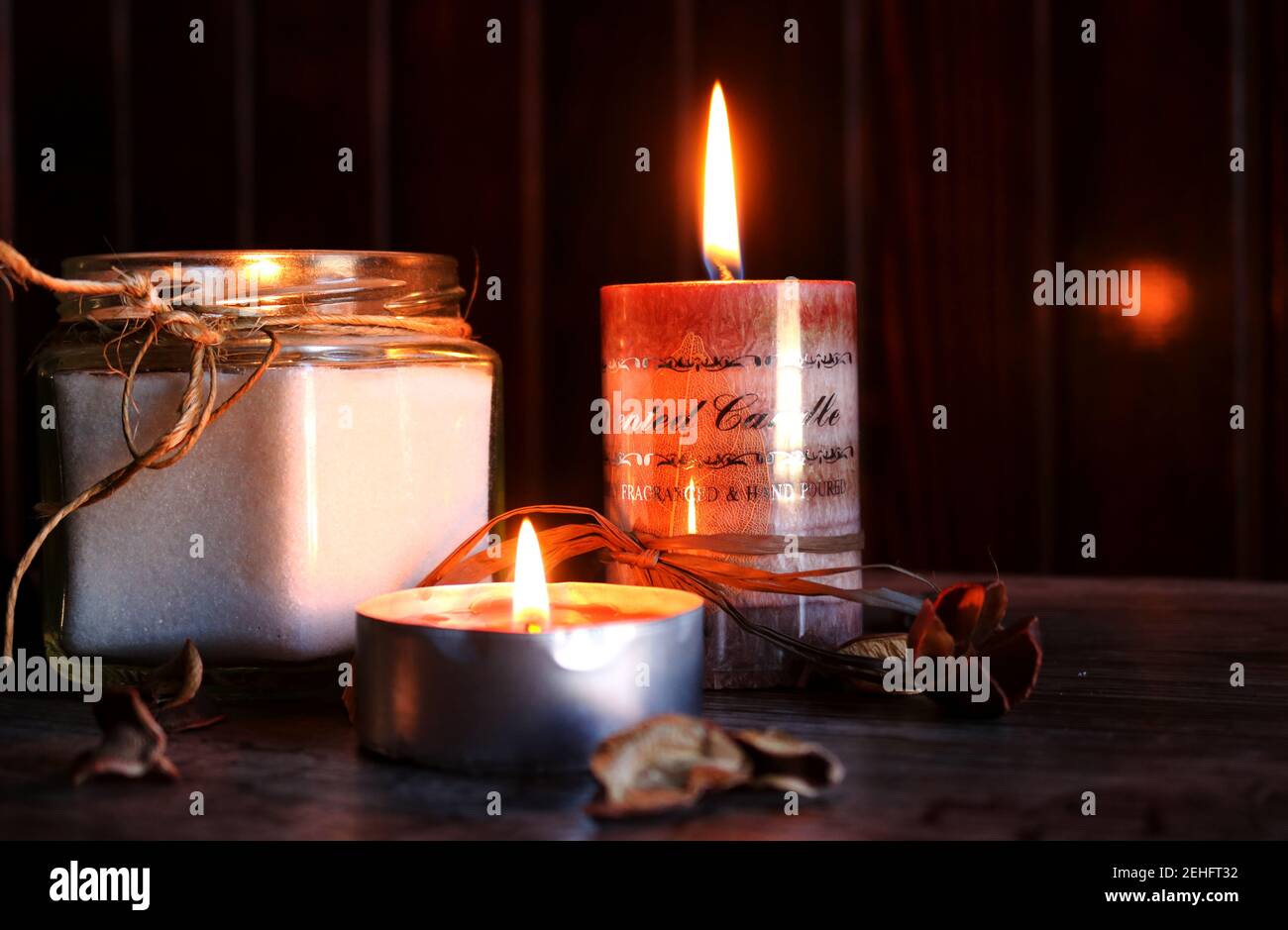 Candle lights on the table Stock Photo - Alamy