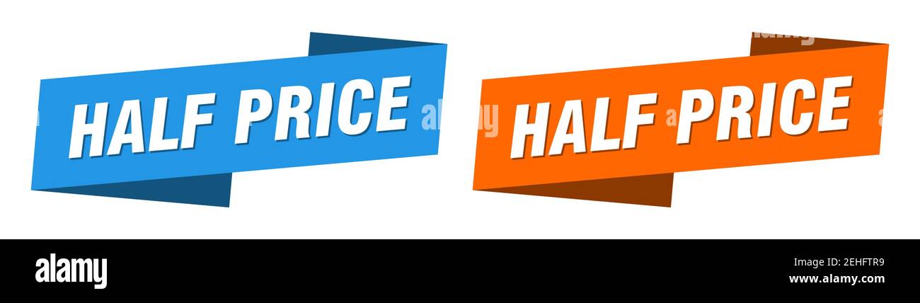 half price ribbon label sign set. half price banner Stock Vector Image ...