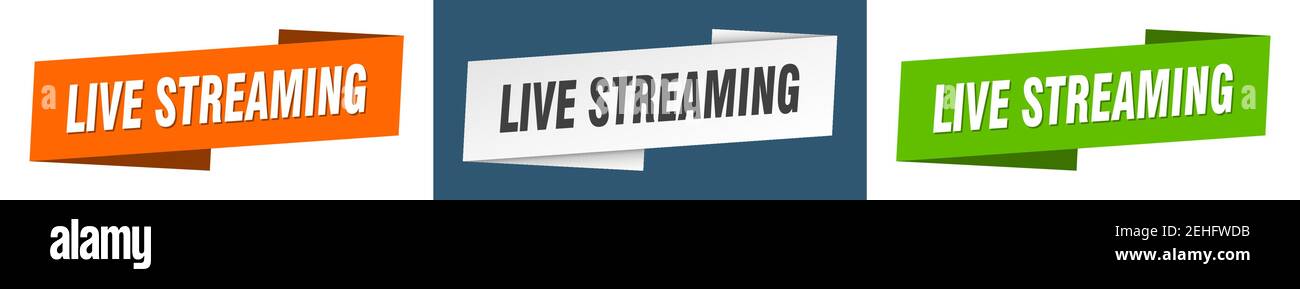 live streaming ribbon label sign set. live streaming banner Stock ...