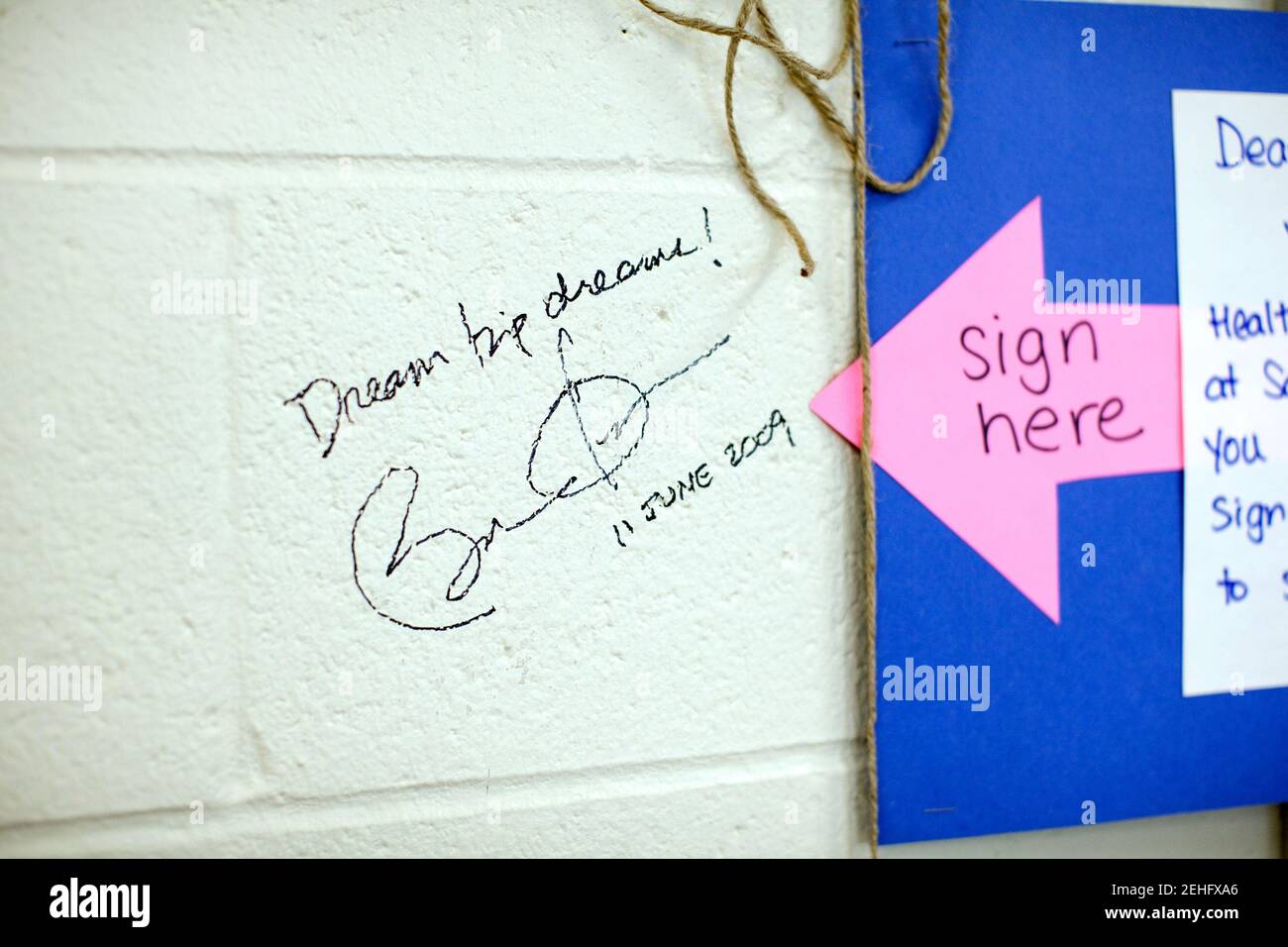 President Barack Obama's signature on a wall in a health classroom at ...
