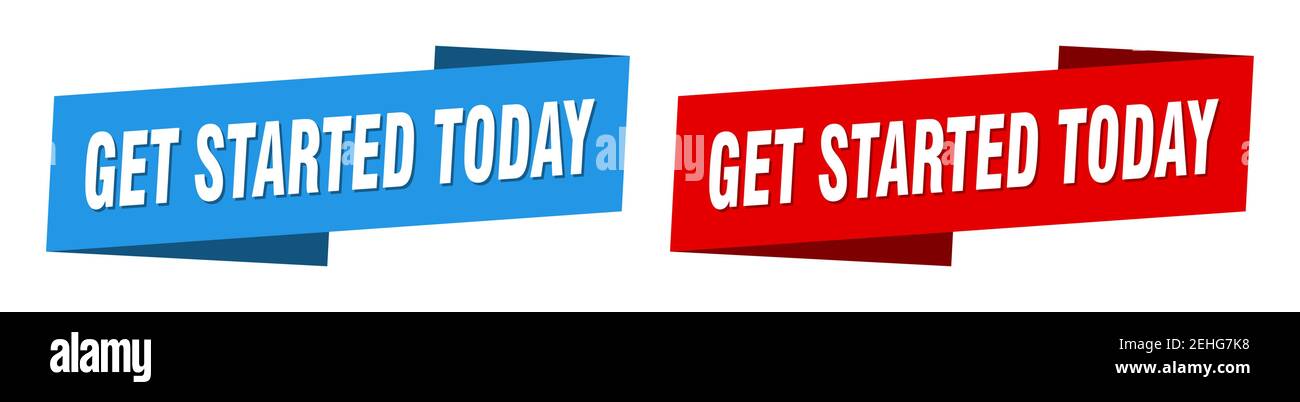get started today ribbon label sign set. get started today banner Stock ...