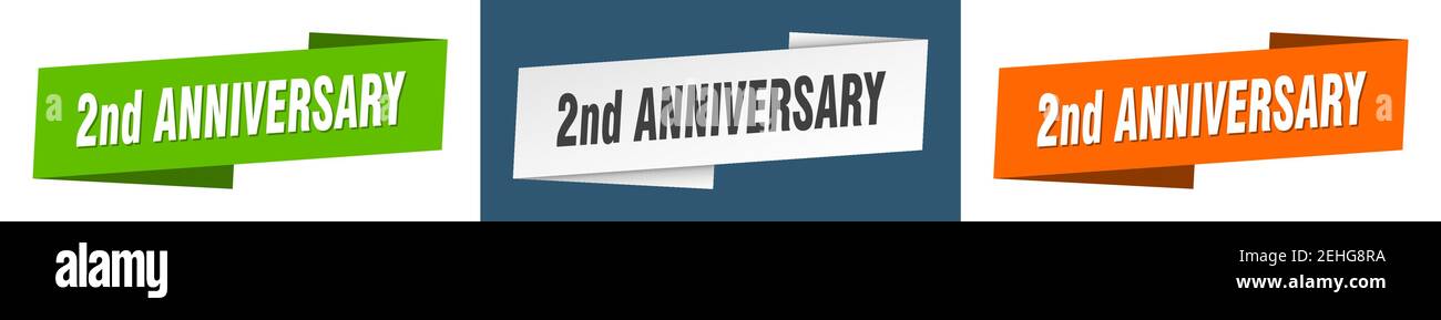 2nd anniversary ribbon label sign set. 2nd anniversary banner Stock ...