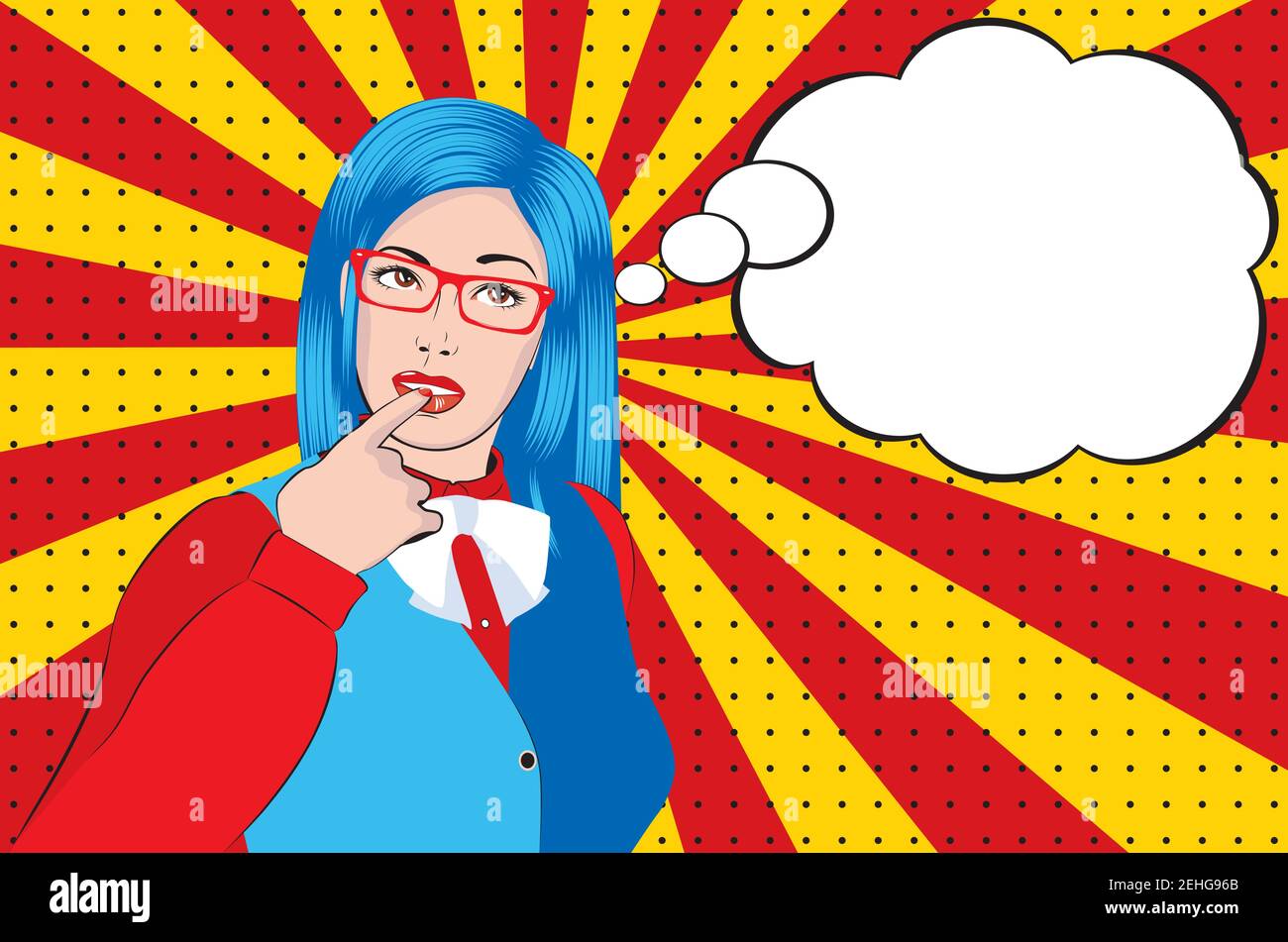 Young Thoughtful Woman In Eyeglasses Retro Pop Art Style Illustration Stock Vector Image And Art