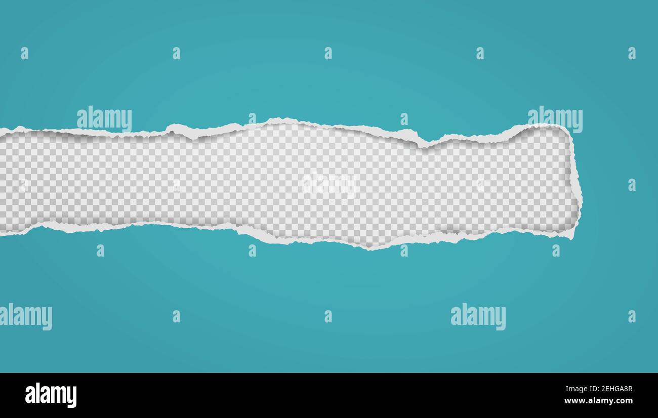 Piece of torn, ripped turquoise paper with soft shadow are on squared ...