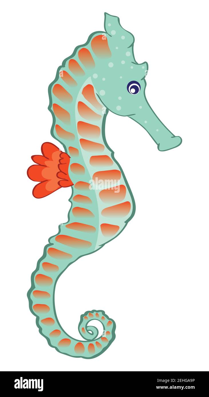 Abstract cartoon underwater animal, colorful seahorse illustration ...