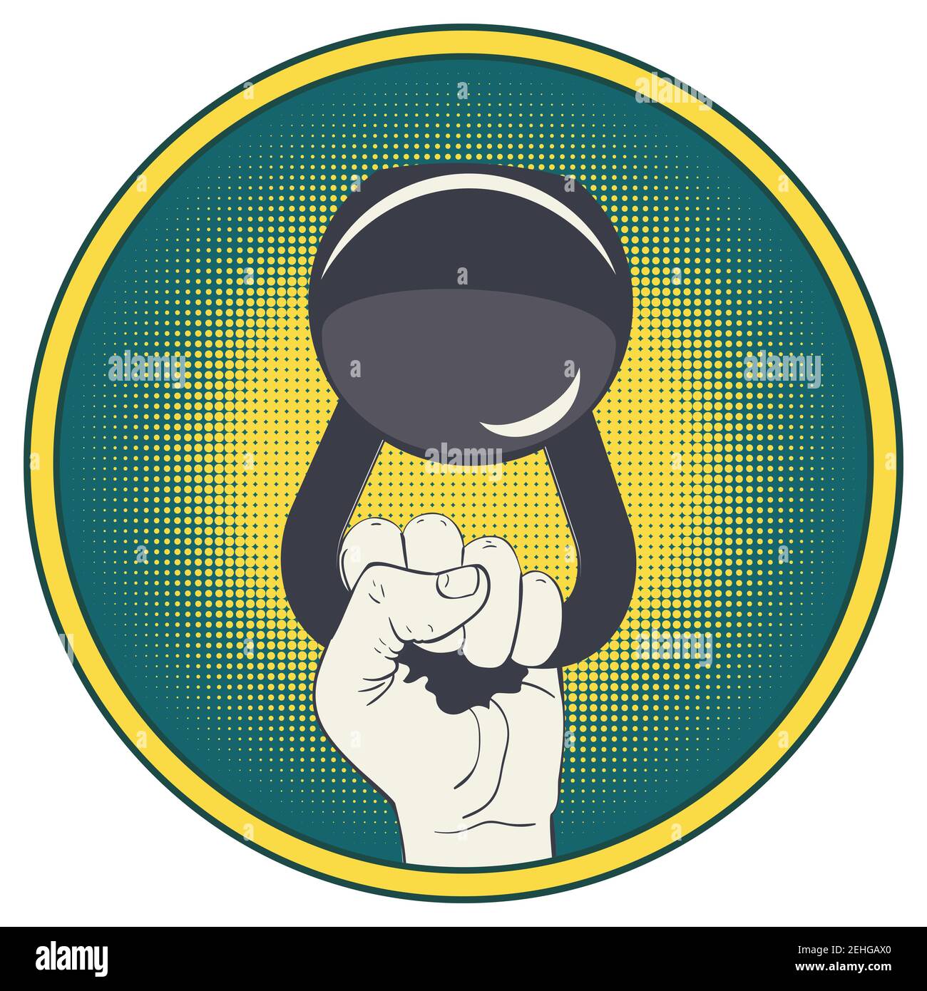 Human hand holding kettlebell, sports themed retro illustration Stock ...