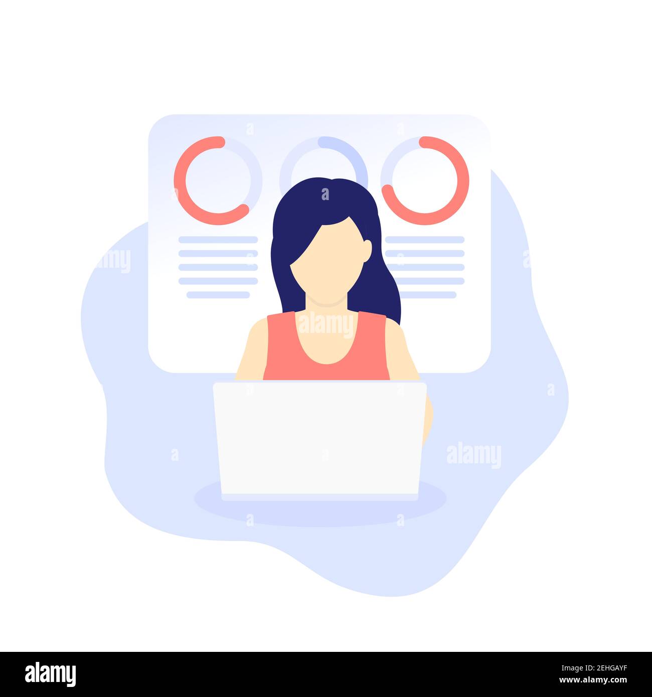 data analytics, girl working with laptop, vector Stock Vector Image ...