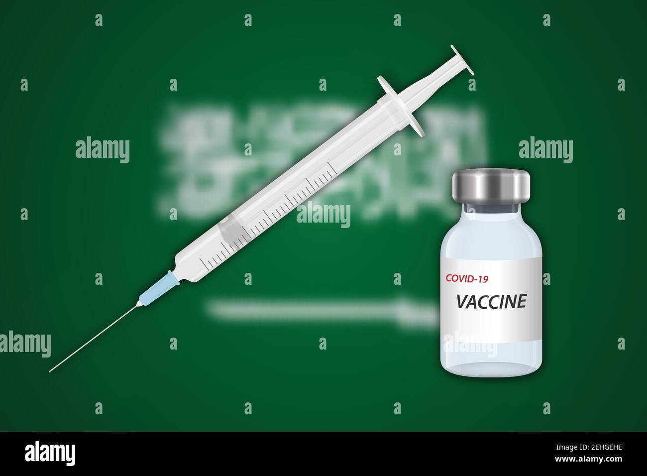 Syringe and vaccine vial on blur background with Saudi Arabia flag ...