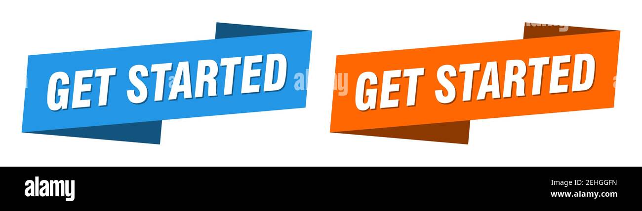 get started ribbon label sign set. get started banner Stock Vector ...