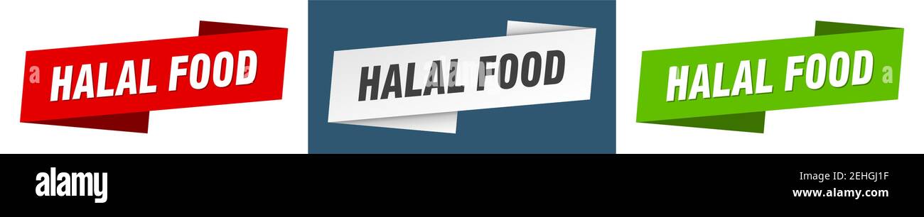 halal food ribbon label sign set. halal food banner Stock Vector Image ...