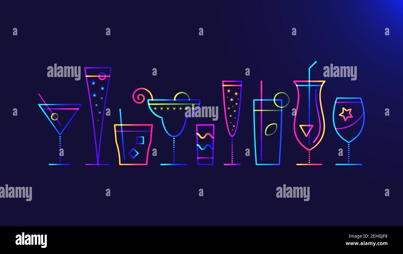 Cocktail party background. Vector illustration of abstract glowing neon ...