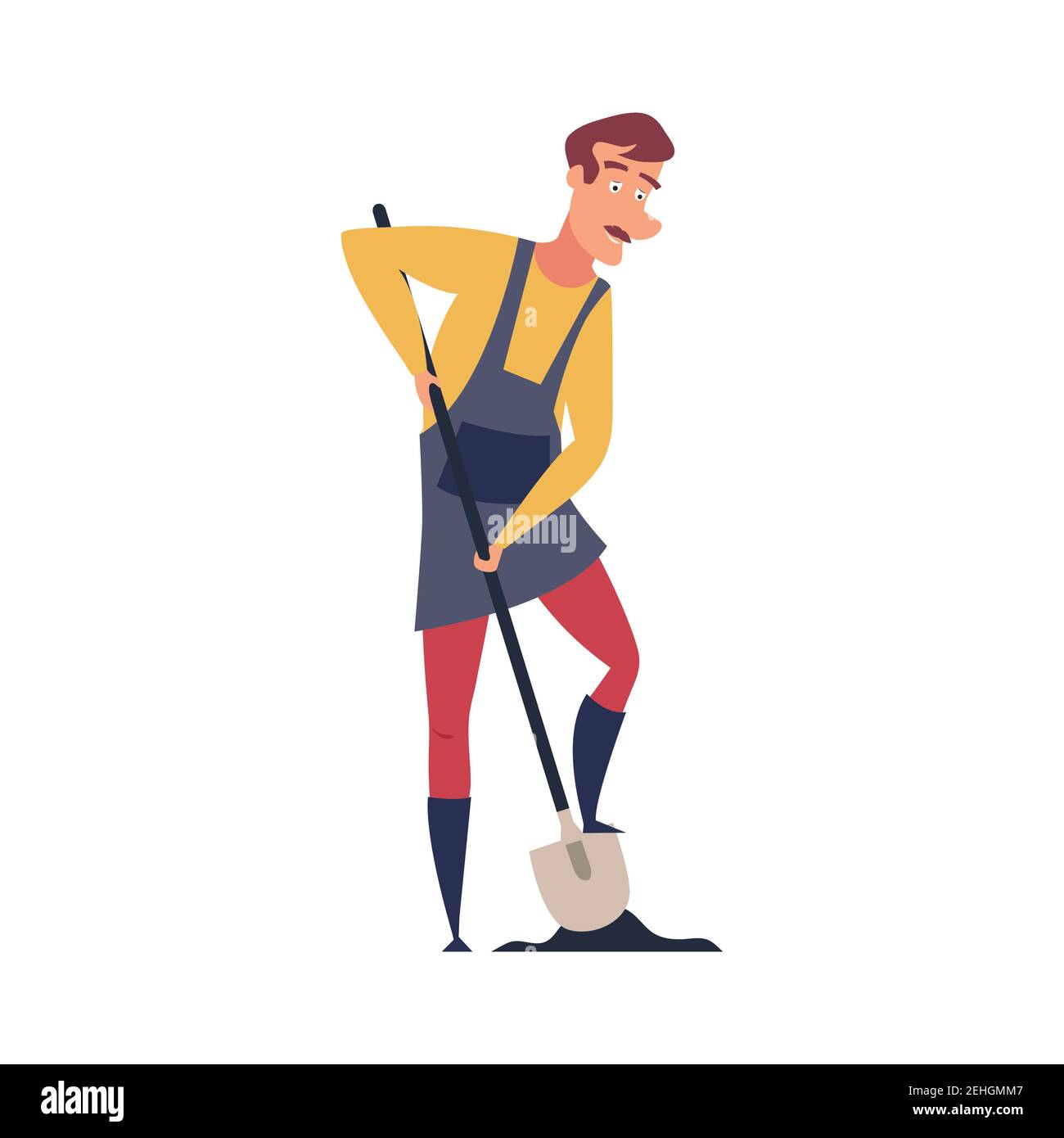 The farmer is digging in the ground. Vector illustration isolated on ...