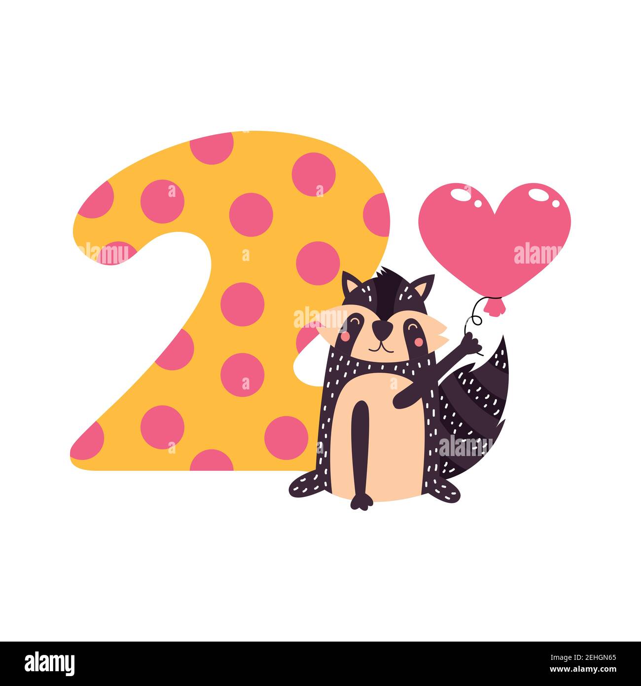 Birthday numbers with cute animals. Vector illustration isolated on ...