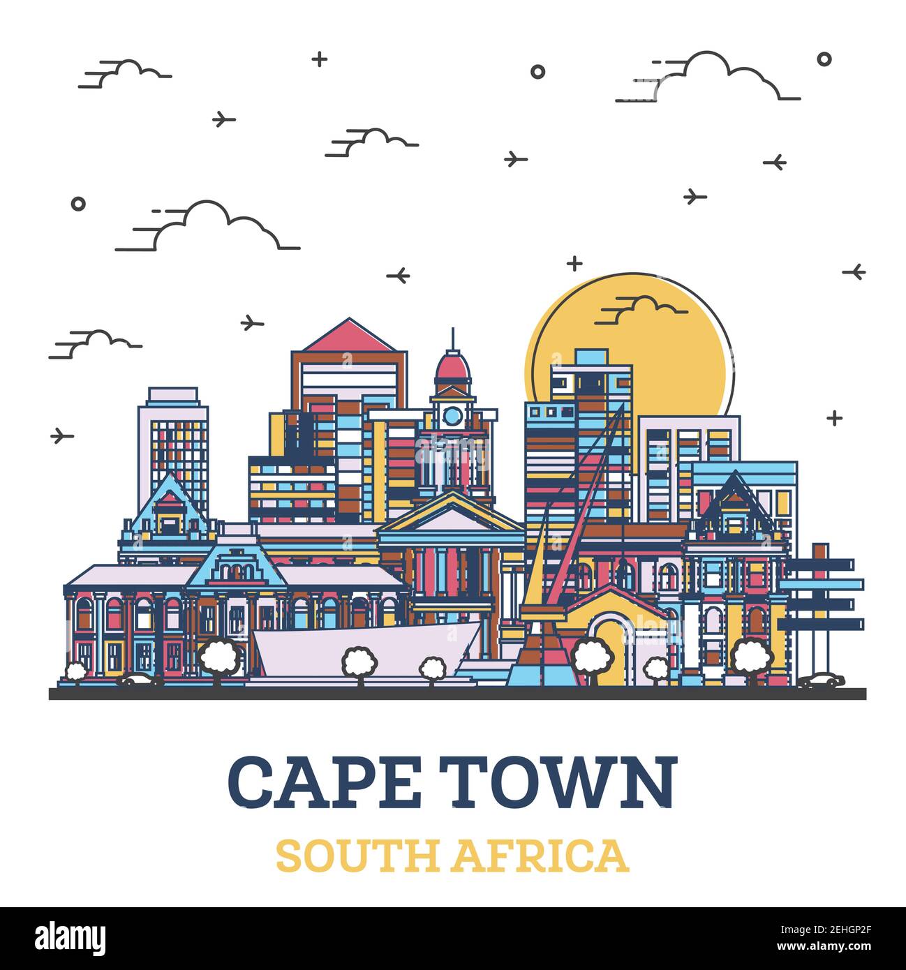Outline Cape Town South Africa City Skyline with Colored Modern ...