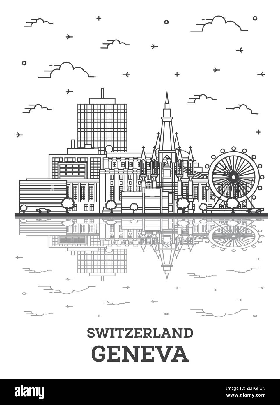 Outline Geneva Switzerland City Skyline with Modern Buildings and ...