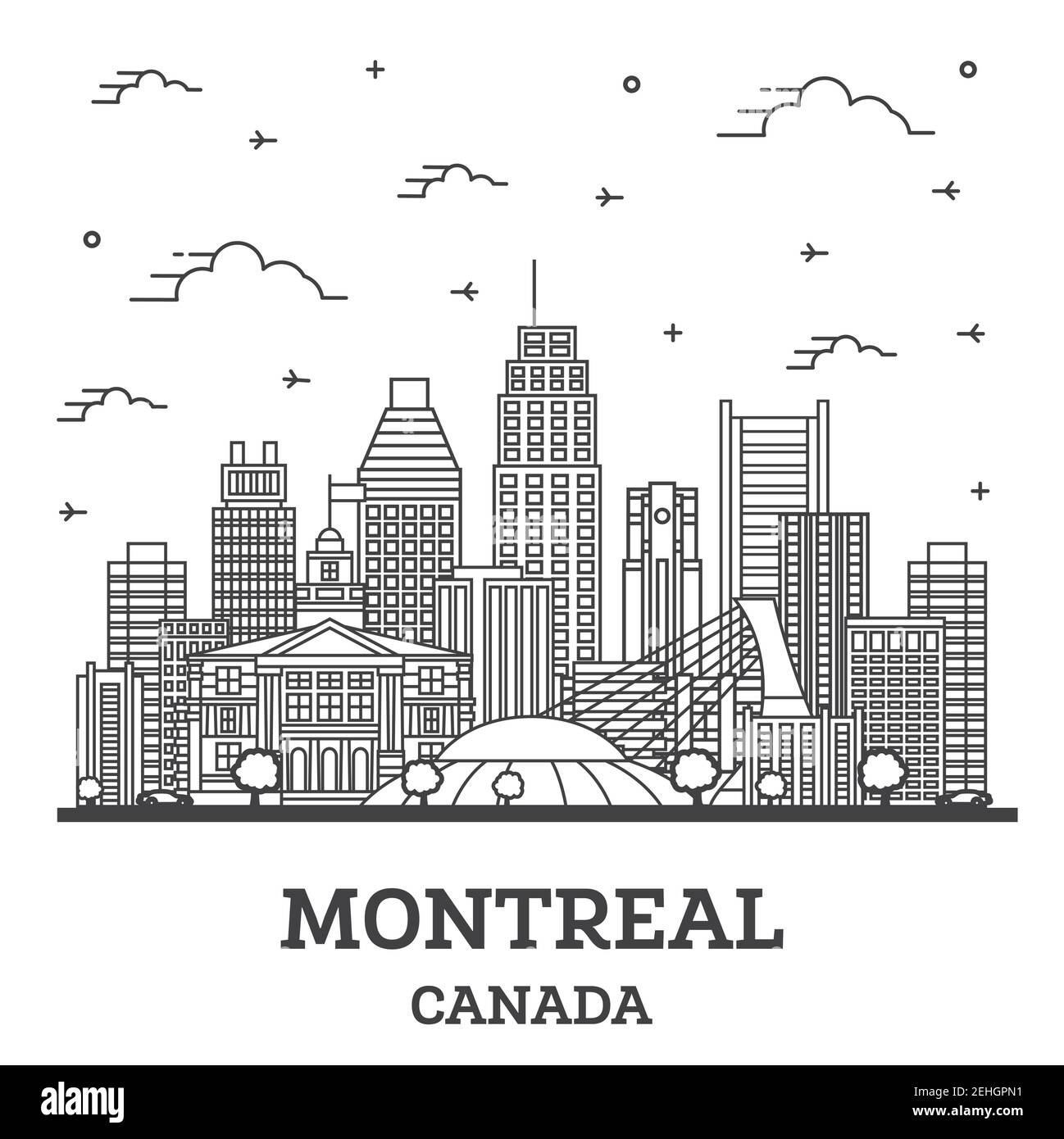 Outline Montreal Canada City Skyline with Modern Buildings Isolated on ...