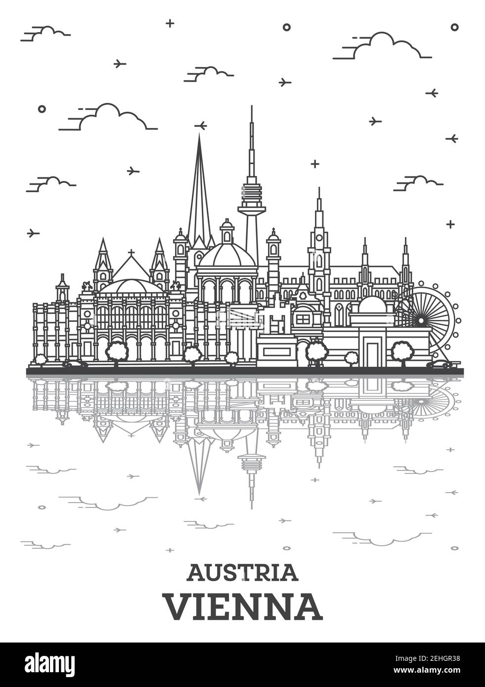 Outline Vienna Austria City Skyline with Historic Buildings and ...