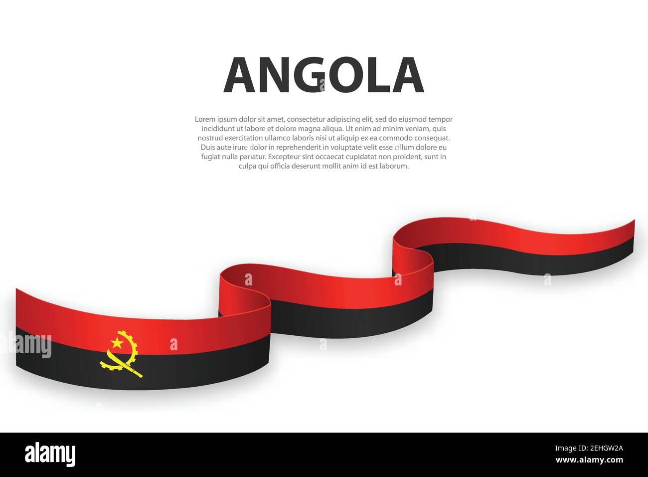 Waving ribbon or banner with flag of Angola. Template for independence ...