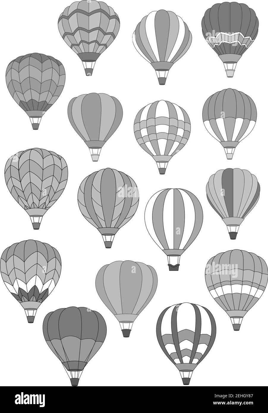 Hot air balloon icons or badges set. Vector isolated inflated hopper or ...