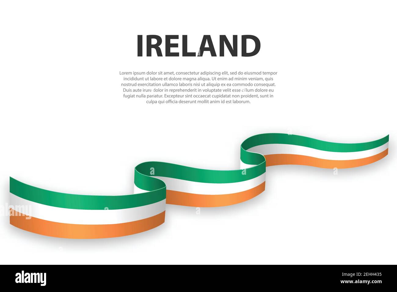 Waving ribbon or banner with flag of Ireland. Template for independence ...