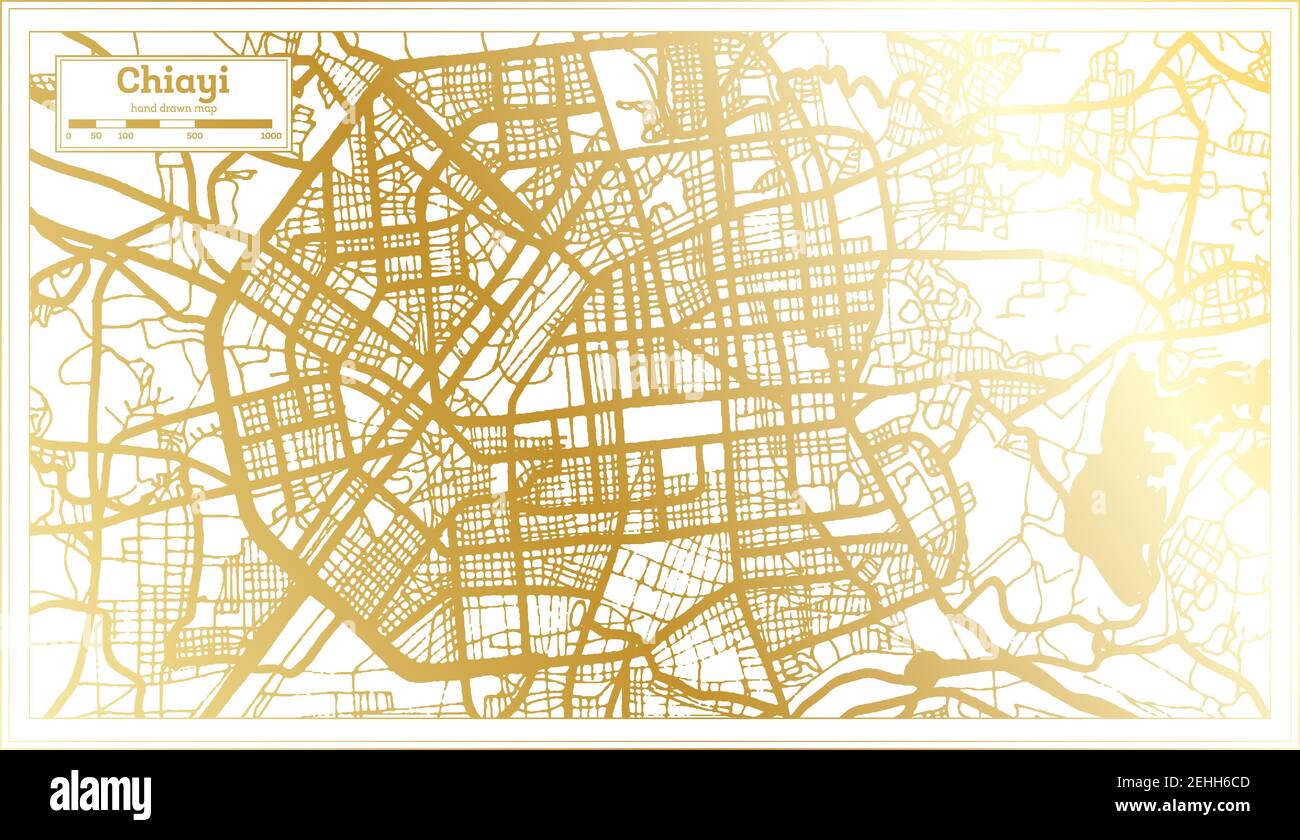 Chiayi Taiwan City Map in Retro Style in Golden Color. Outline Map ...