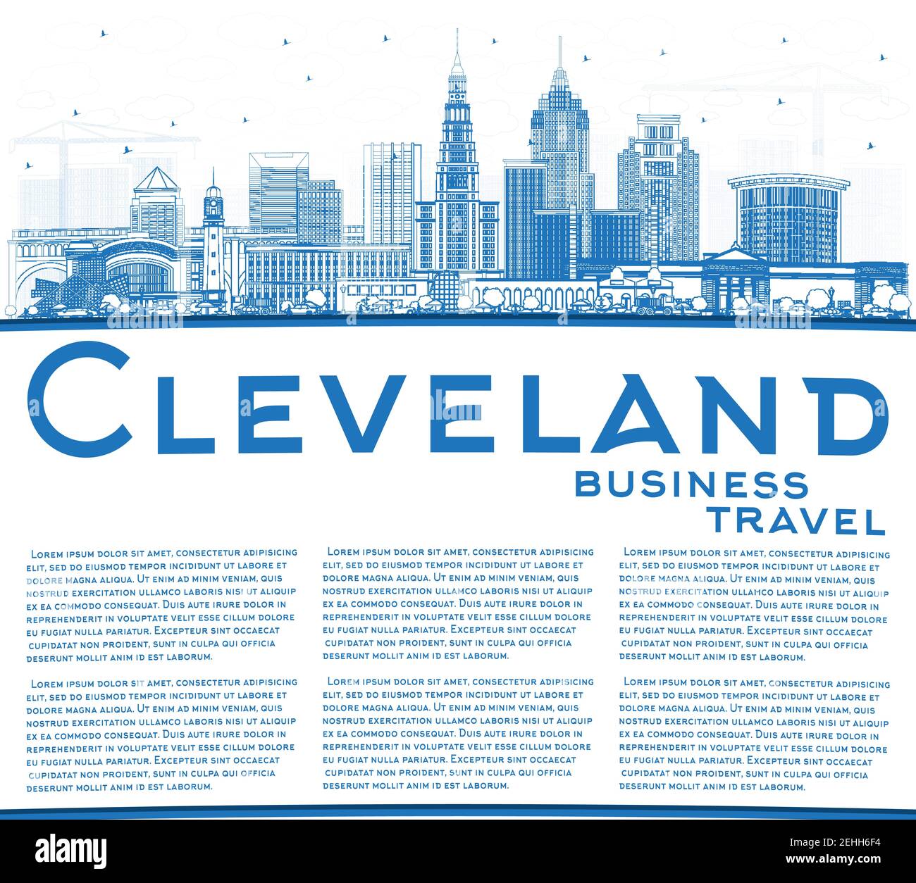 Outline Cleveland Ohio City Skyline with Blue Buildings and Copy Space ...