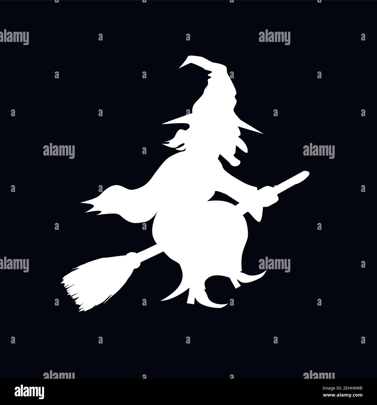 Witch Flying on Broomstick Vector Template Witch Flying on Broomstick ...