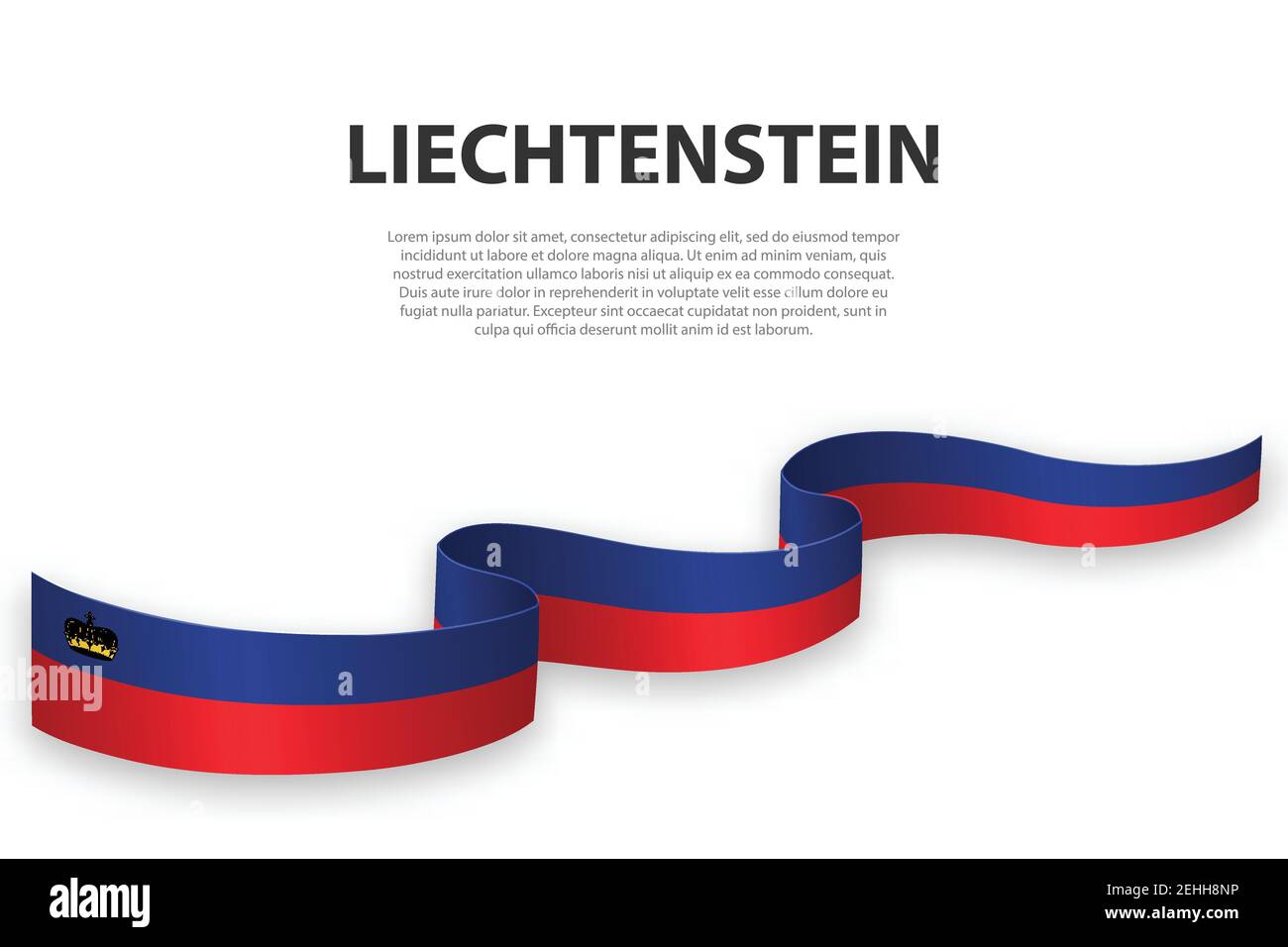 Waving ribbon or banner with flag of Liechtenstein. Template for ...
