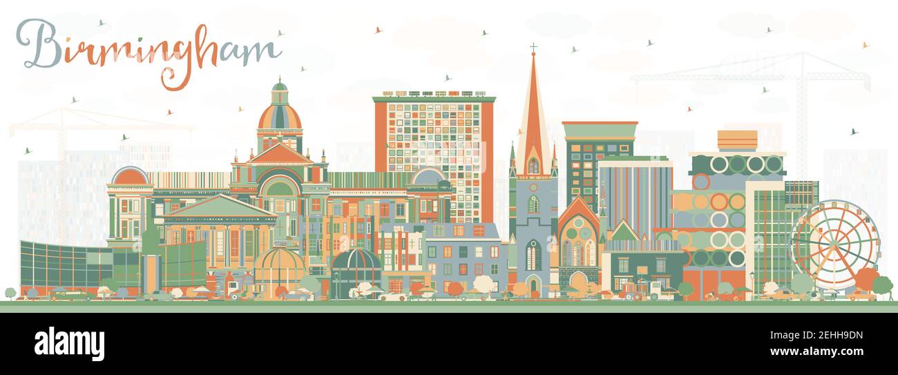Birmingham UK City Skyline with Color Buildings. Vector Illustration ...