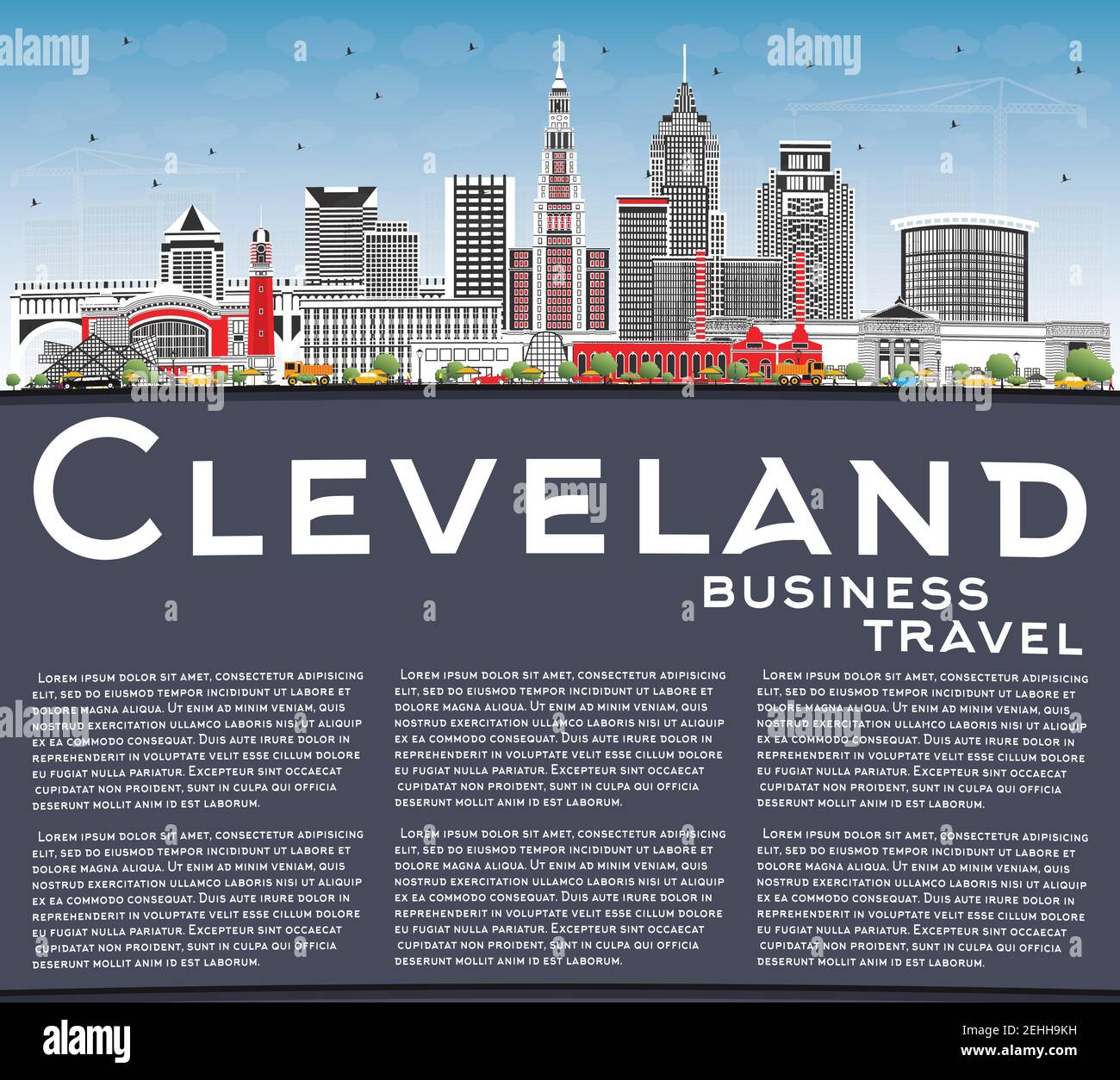 Cleveland Ohio City Skyline with Color Buildings, Blue Sky and Copy ...