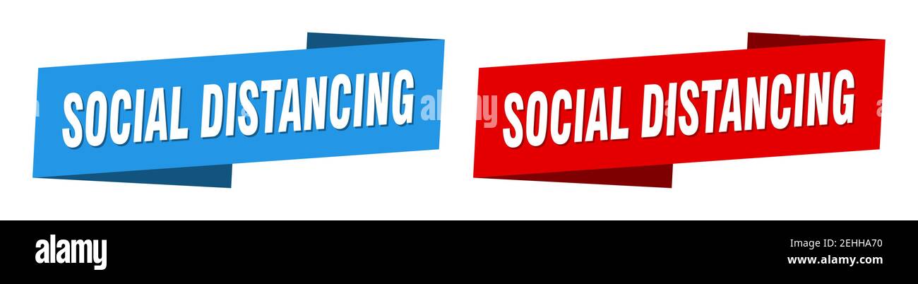 social distancing ribbon label sign set. social distancing banner Stock ...