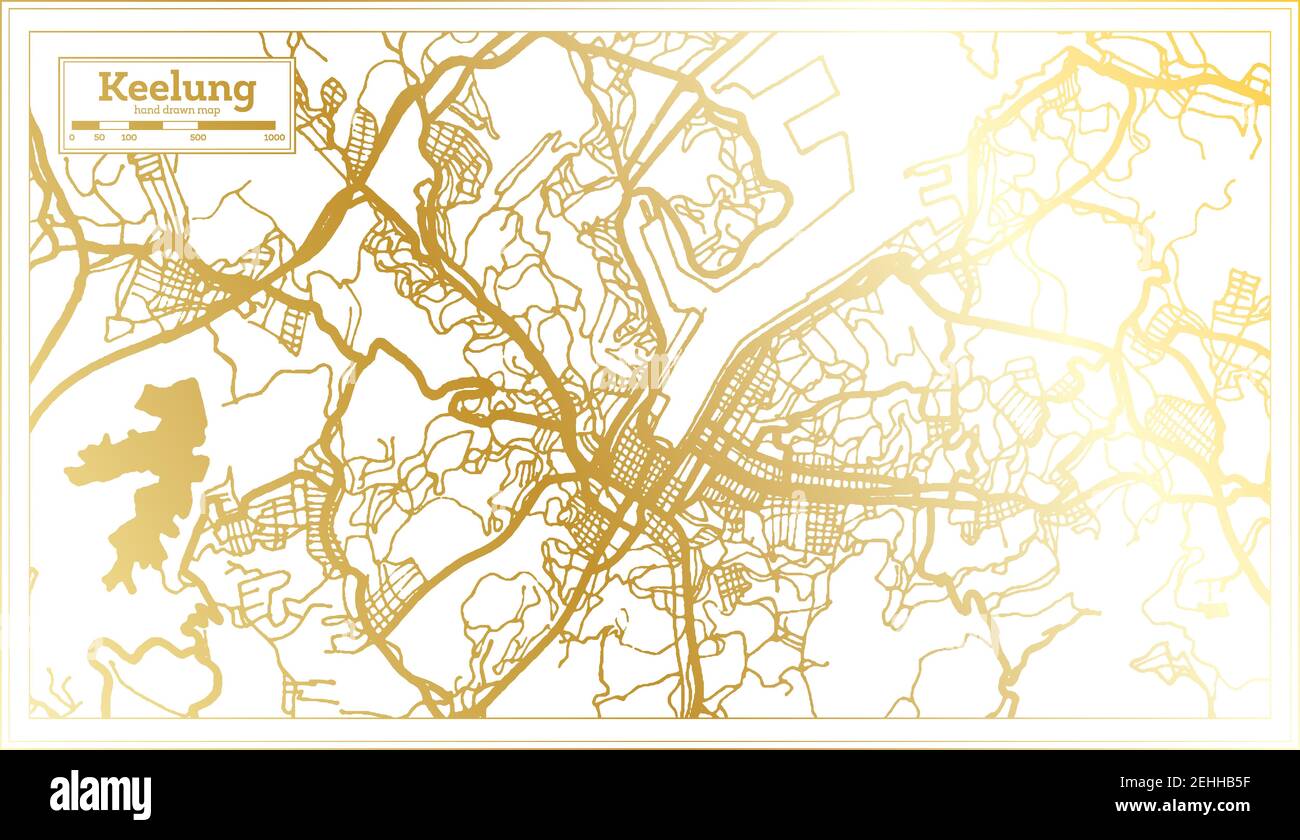 Keelung Taiwan City Map in Retro Style in Golden Color. Outline Map ...