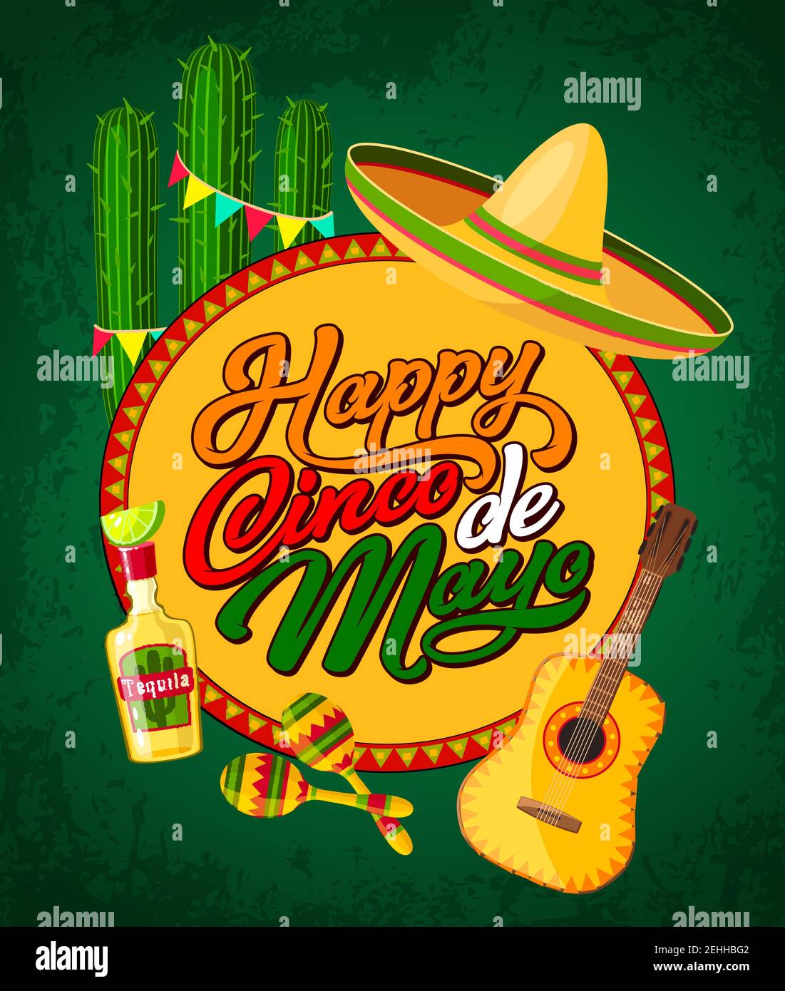 Happy Cinco de Mayo festive banner with Latin American fiesta party ...