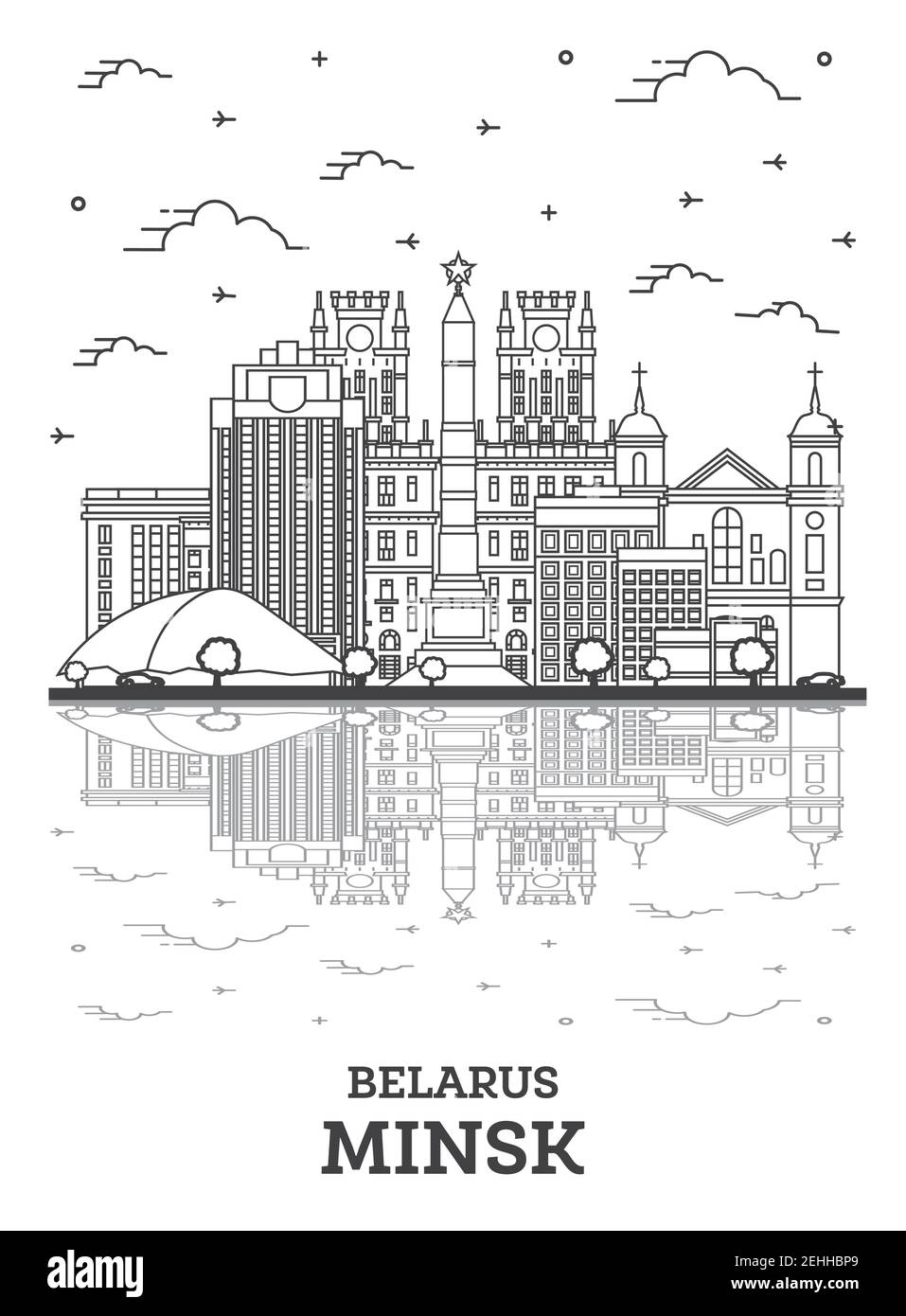 Outline Minsk Belarus City Skyline with Modern Buildings and ...