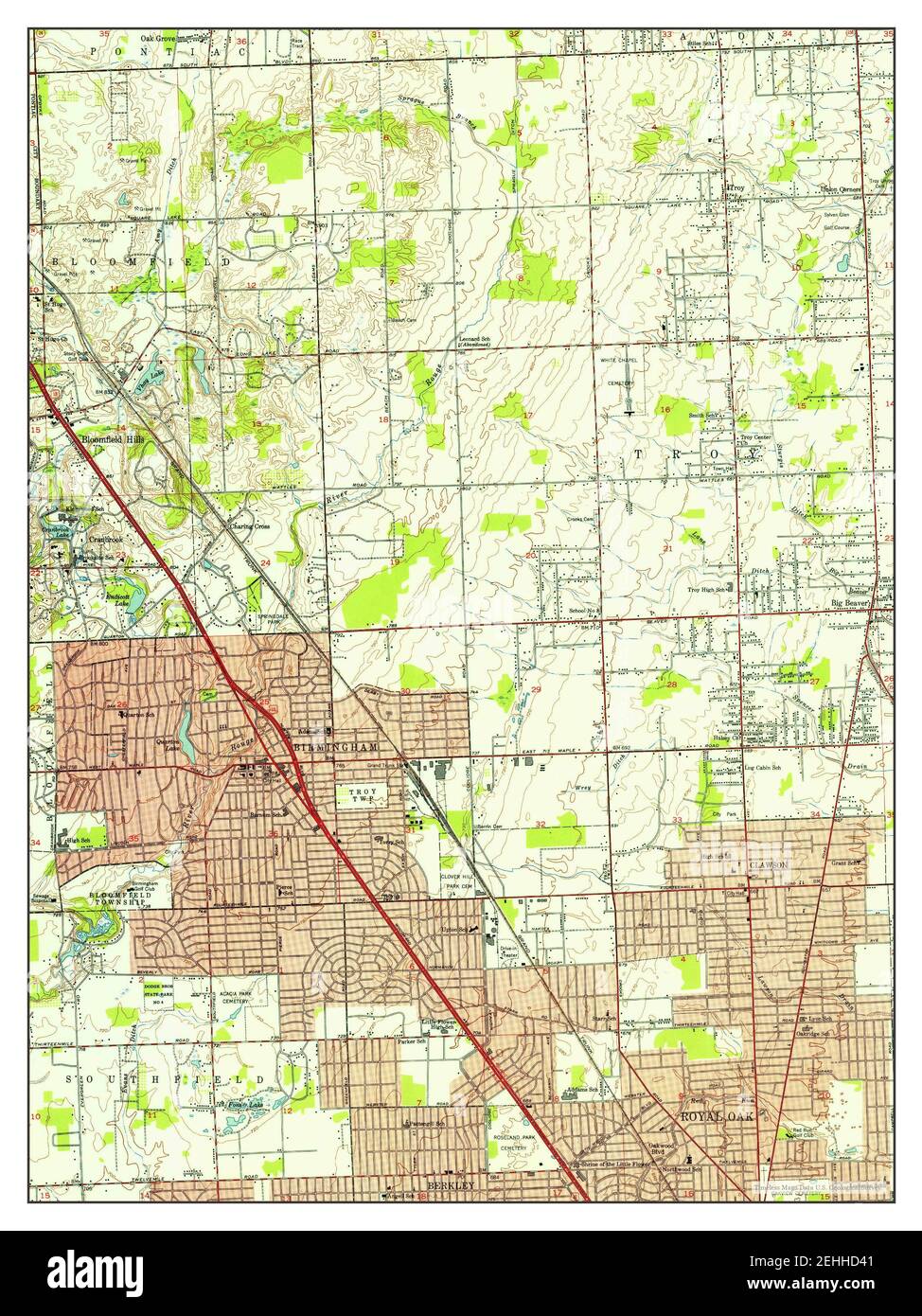 Birmingham, Michigan, map 1952, 1:24000, United States of America by Timeless Maps, data U.S ...