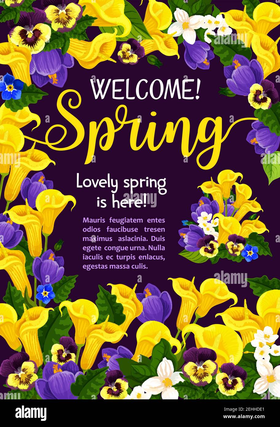 Spring Season Holiday welcome banner design with garden flower blossom ...