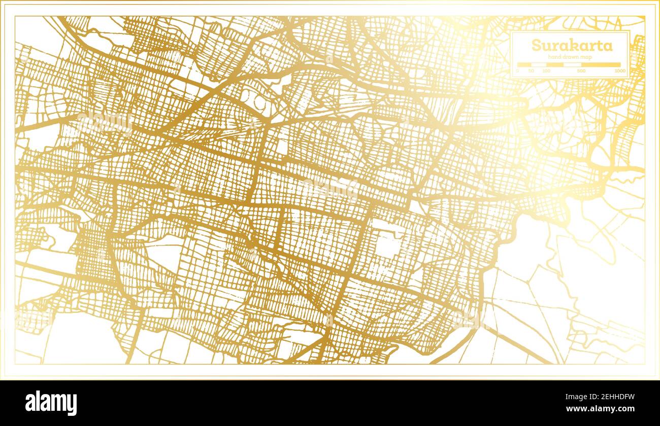 Surakarta Indonesia City Map in Retro Style in Golden Color. Outline ...