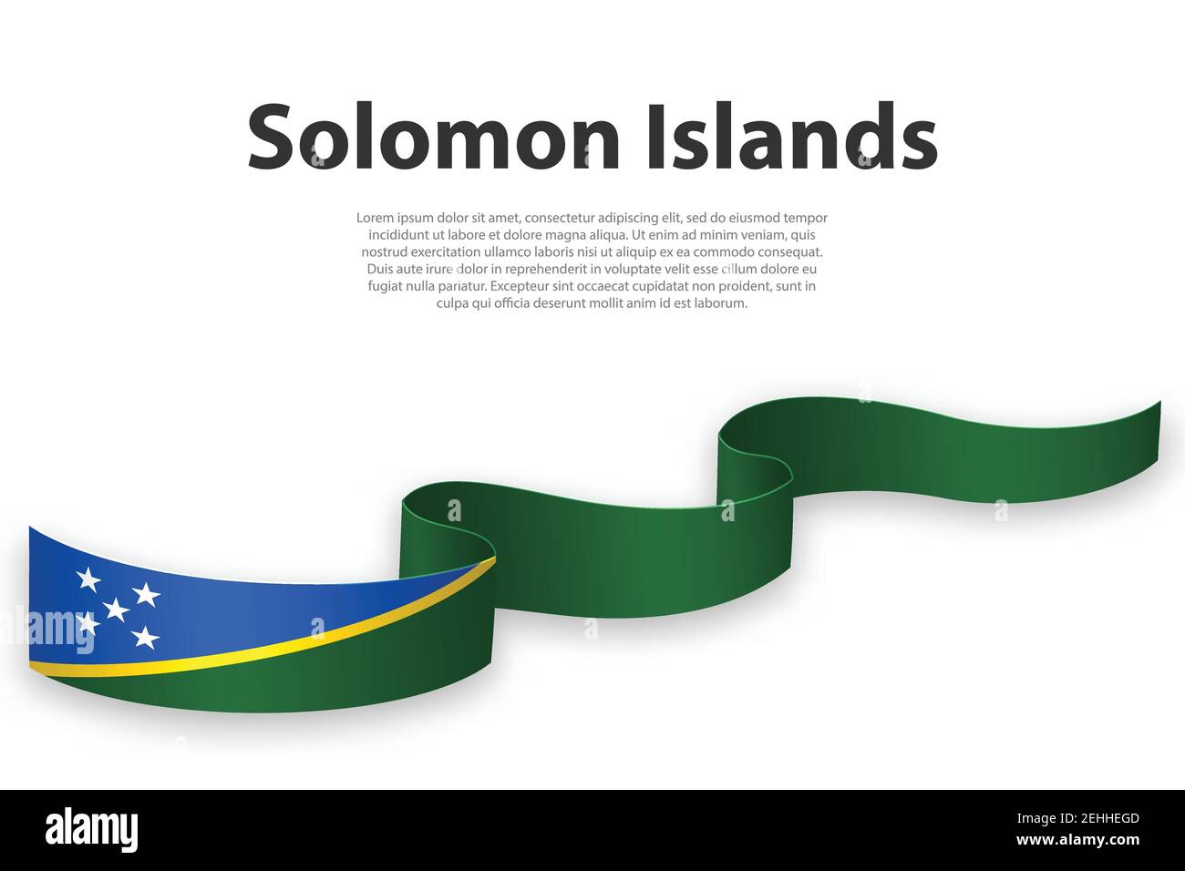 Waving ribbon or banner with flag of Solomon Islands. Template for independence day poster ...