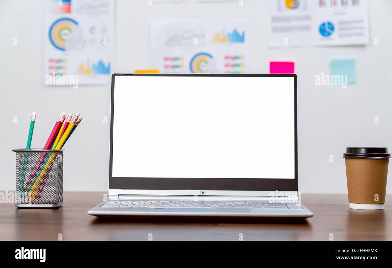 Laptop a blank screen on the table for putting on a computer ...