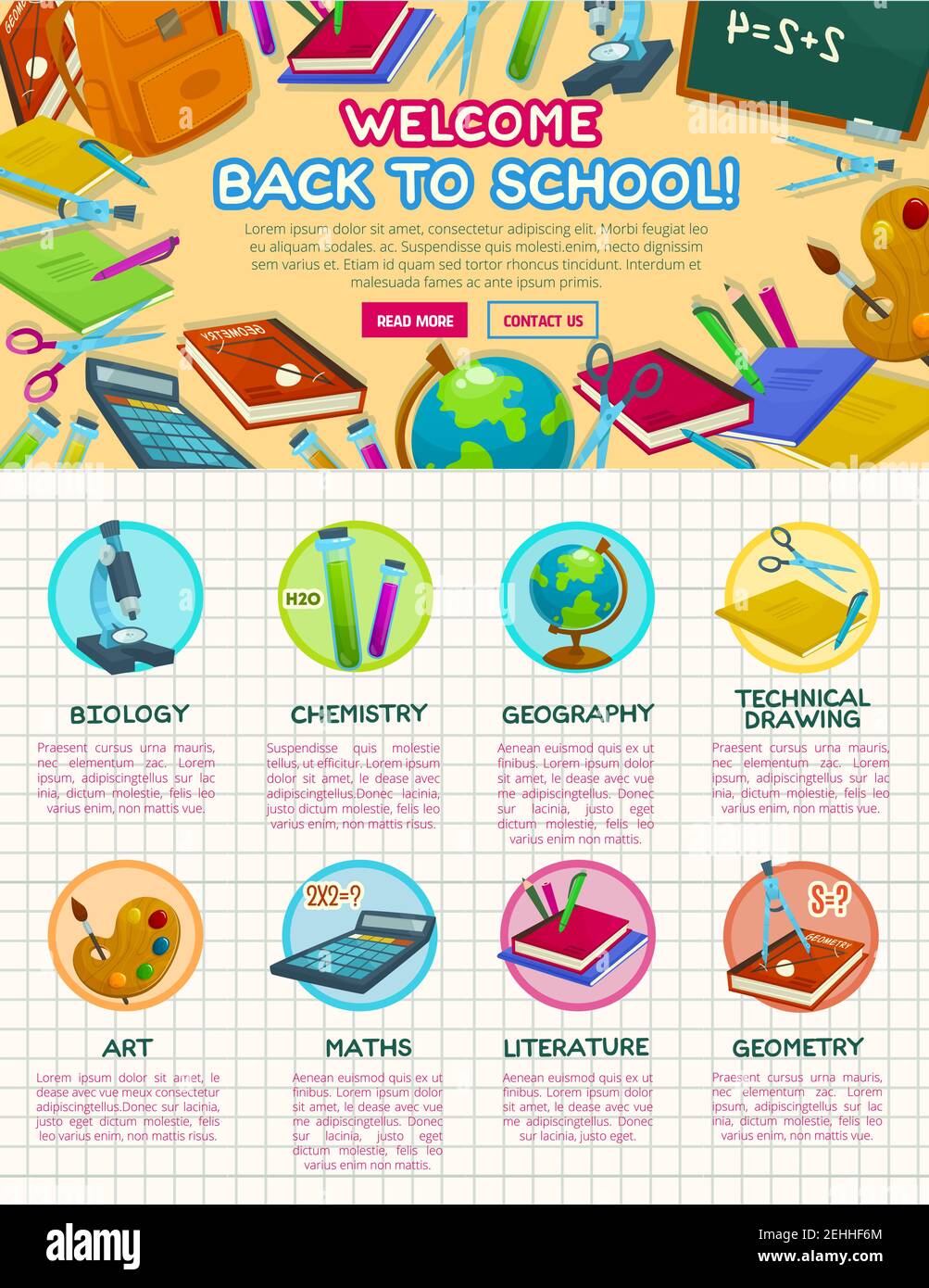 Welcome Back to School landing page design template for school science ...