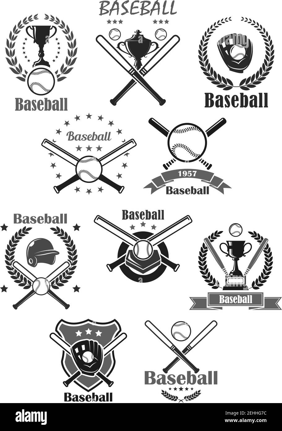 Baseball club or sport tournament icons set. Vector isolated symbols or ...