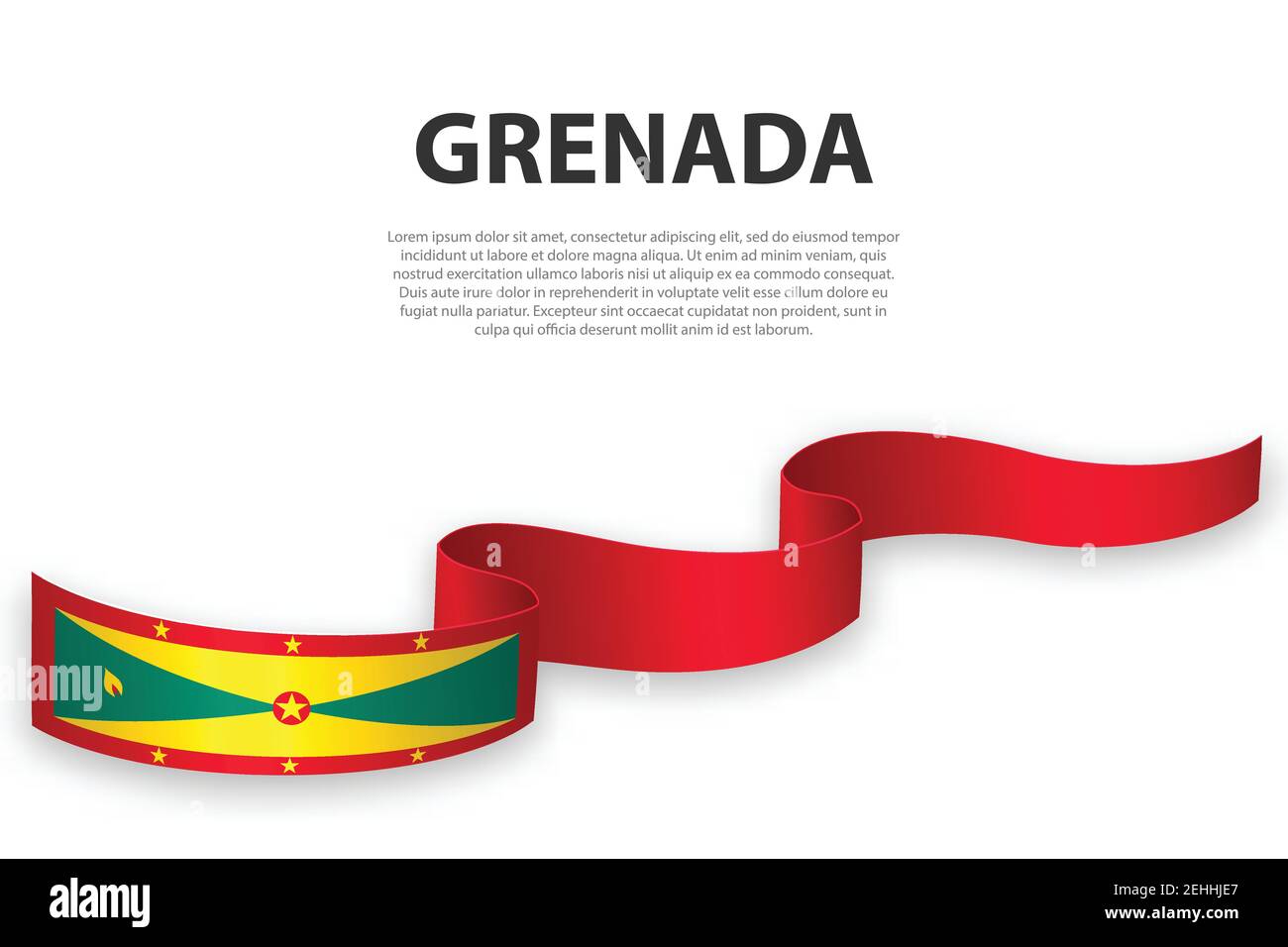 Waving ribbon or banner with flag of Grenada. Template for independence ...