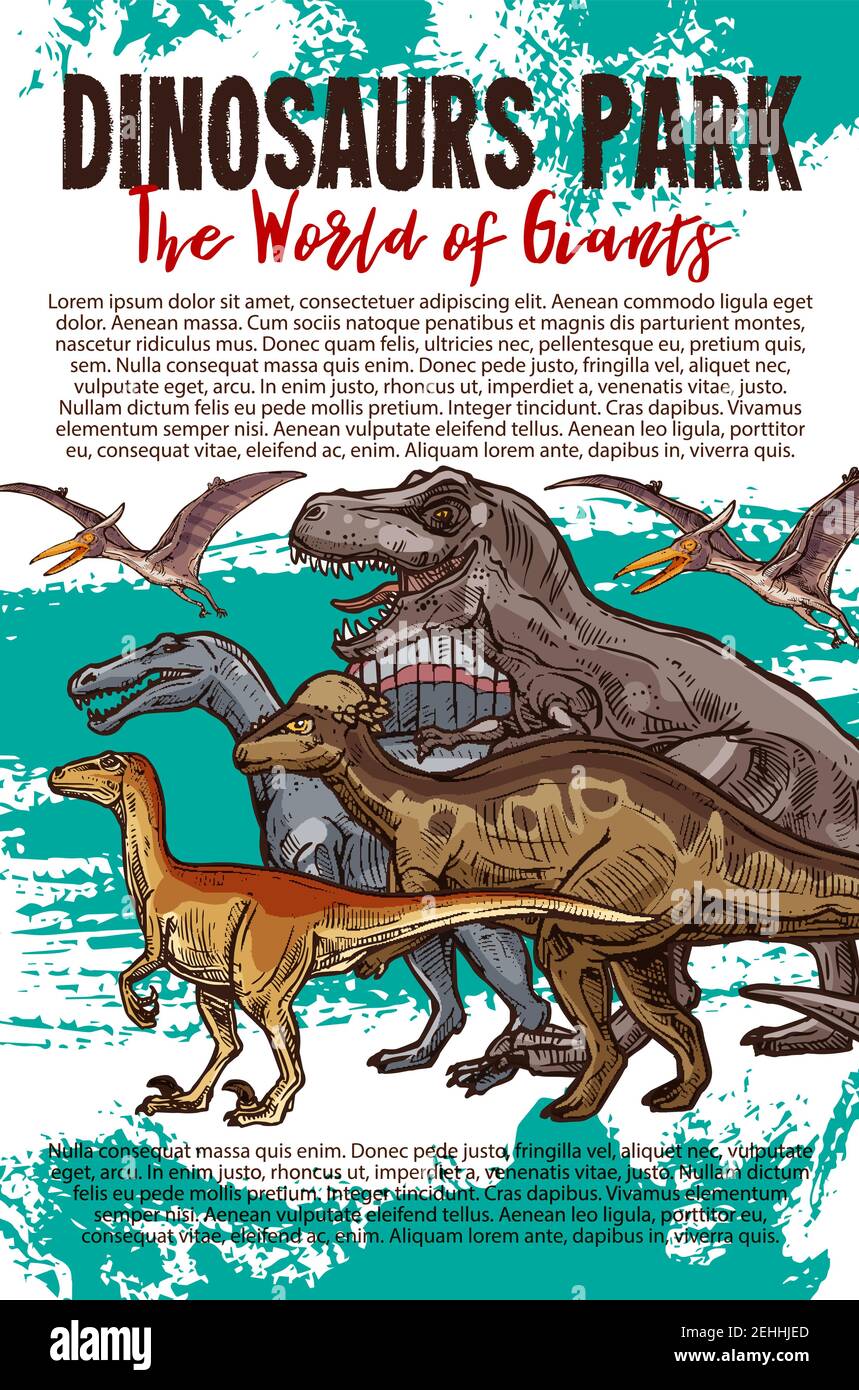 Dinosaurs adventure park banner with dino sketch. Tyrannosaurus rex ...