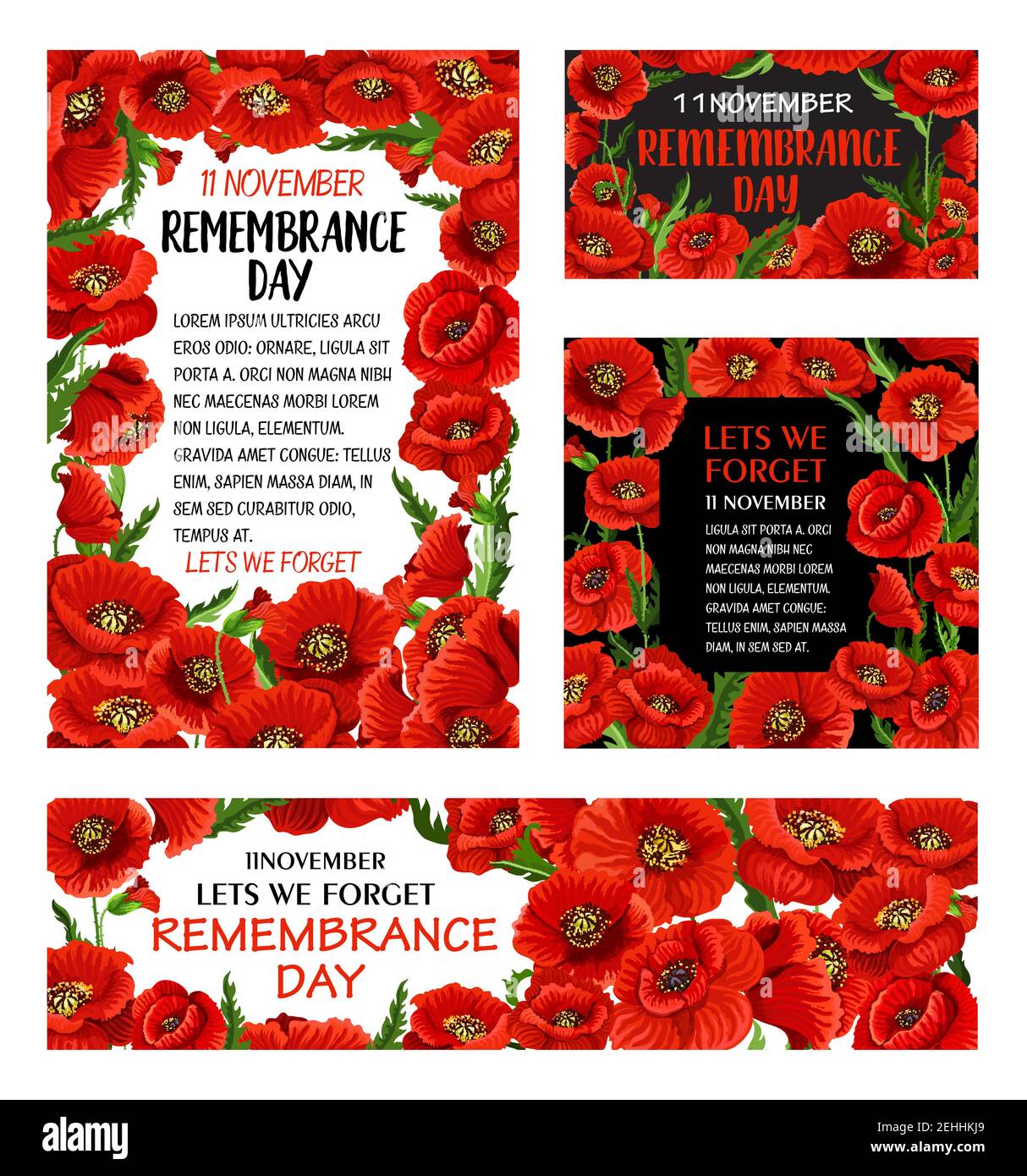 Remembrance Day red poppy flower poster with floral frame. Memorial ...